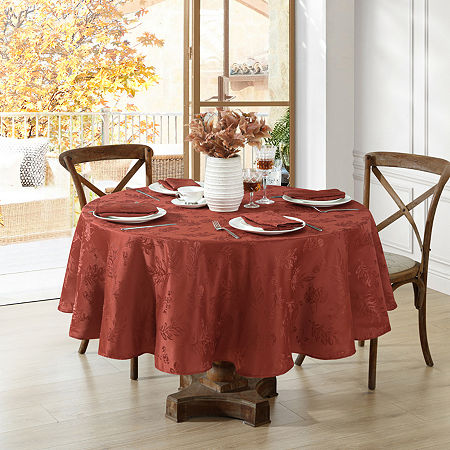 Elrene Elegant Woven Leaves Jacquard Damask Tablecloth  60x84 Oval - Spice Red
