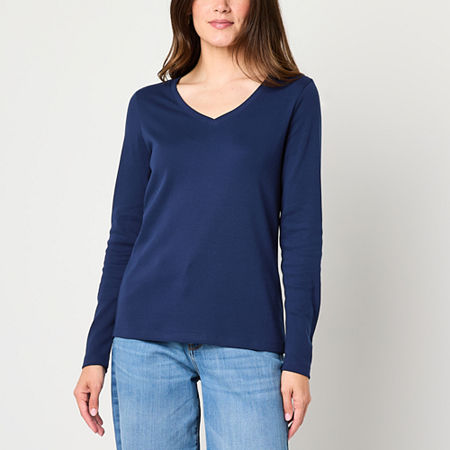 Click here for St. Johns Bay Womens V Neck Long Sleeve T-Shirt  P... prices