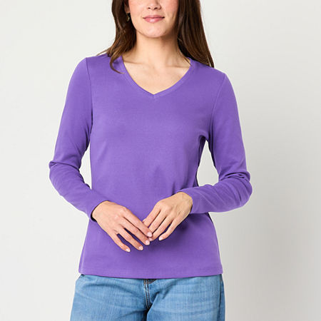 Click here for St. Johns Bay Womens V Neck Long Sleeve T-Shirt  L... prices