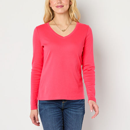 Click here for St. Johns Bay Womens V Neck Long Sleeve T-Shirt  P... prices
