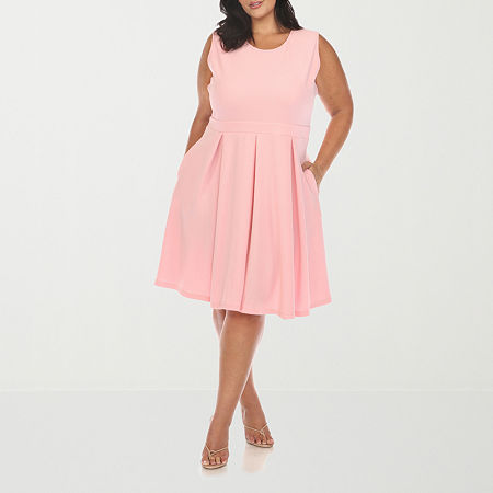 Click here for White Mark Plus Size Fit and Flare Dress - Cotton... prices