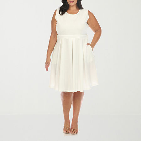 Click here for White Mark Plus Size Fit and Flare Dress - White prices