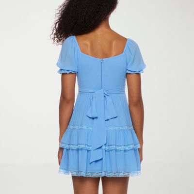 B. Smart Womens Short Sleeve Fit + Flare Dress Juniors, Color: Blue ...