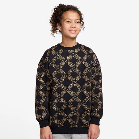 Nike Girls 7-16 Oversized Fleece Crewneck Sweatshirt - Black/metallic Gold