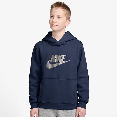 Nike Club Big Kid Unisex Long Sleeve Fleece Active Hoodie  Small  Blue
