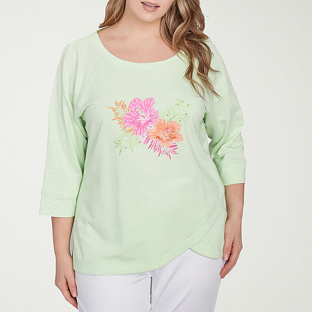 Click here for Hearts Of Palm Plus Size Hibiscus Print 3/4 Sleeve... prices