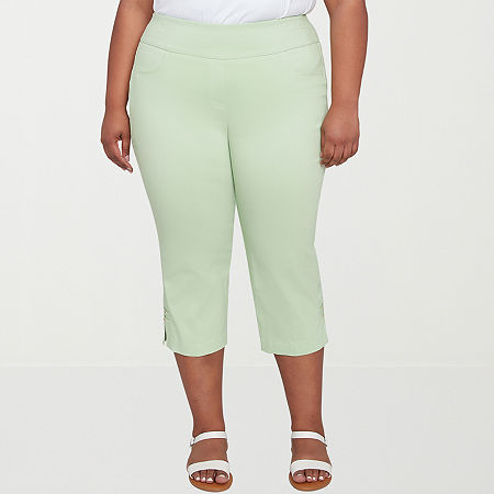 Hearts Of Palm Plus Size Solid Tech Stretch Pull On Pants - Light Green