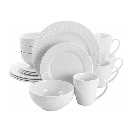 Elama Cara 16 Piece Round Porcelain Dinnerware Set in White