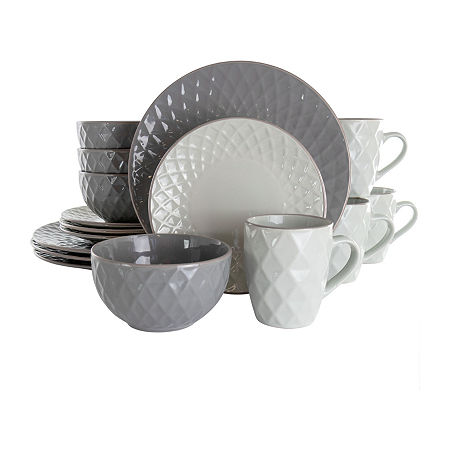 Elama Tahitian Diamond 16 Pc. Dinnerware Set  Service for 4 - Open Gray
