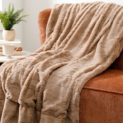 Swift Home Reversible Embossed Faux Fur and Micro-Mink Plush Throw Blanket