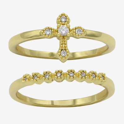 Sparkle Allure Womens Cubic Zirconia 14K Gold Over Brass Cross Ring Set ...