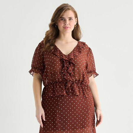 Click here for a.n.a Sheer Womens Plus V Neck Short Sleeve Blouse... prices