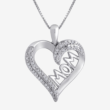 Click here for 1/10 CT.T.W. Natural Diamond MOM Heart Necklace in... prices