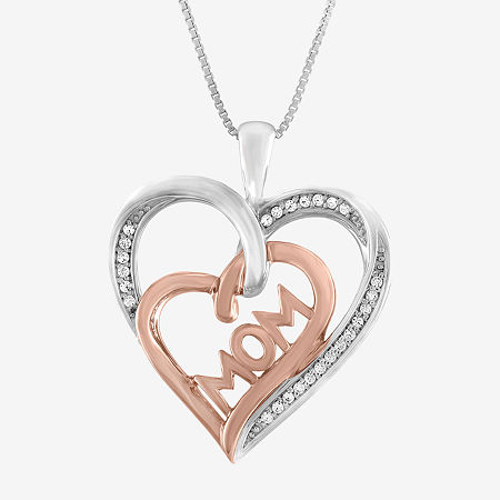 Click here for 1/10 CT.T.W. Natural Diamond MOM Heart Necklace in... prices
