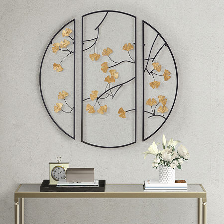 Madison Park Gold-Tone Gingko Leaves 3 Piece Metal Wall Decor Set  14.6 x 35.4 - Black  Gold-Tone