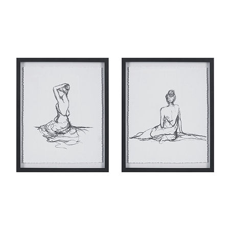 Madison Park Feminine Figures 2 Piece Deckle Edge Sketch Framed Wall Art Set  17 x 21 - Black  White