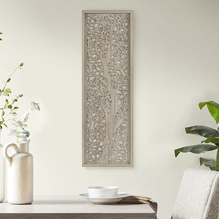 Madison Park Laurel Branches Carved Wood Panel Wall Decor - Natural
