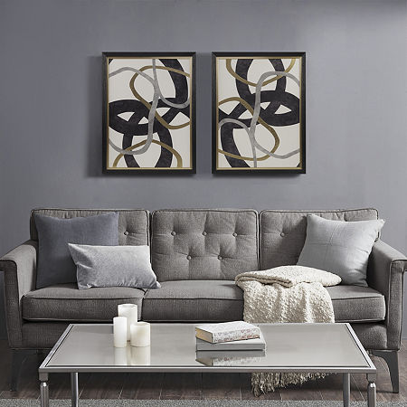 Madison Park Moving Midas Abstract Foil Framed Canvas Set  2 Piece - Black