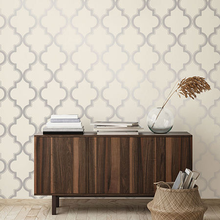 Tempaper Marrakesh Peel and Stick Wallpaper - Cream  Metallic Silver