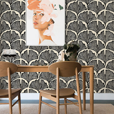 Feather Palm Peel and Stick Wallpaper - Black