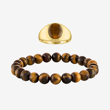 Click here for Mens Brown Tigers Eye 14K Gold Over Silver 2-pc. J... prices