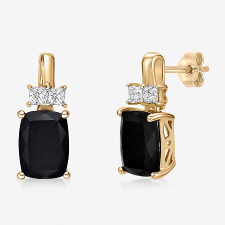 Click here for Womens Genuine Black Onyx 10K Gold Cushion Drop Ea... prices