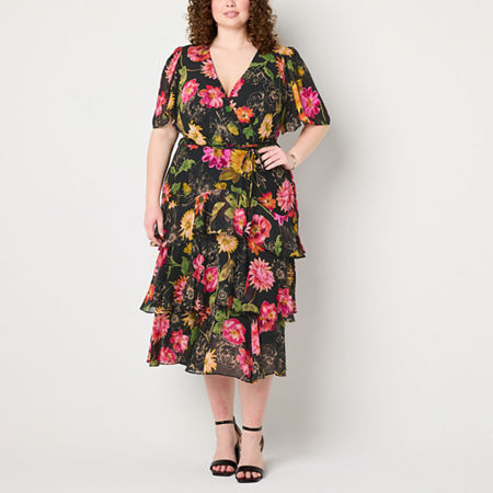 Click here for Danny & Nicole Womens Short Sleeve Floral Midi Plu... prices