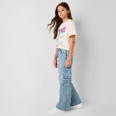 Thereabouts Girls Low Rise Wide Leg Cargo Pant, Color: Sky Wash - JCPenney