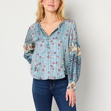 Click here for Frye and Co. Womens Split Tie Neck Long Sleeve Blo... prices
