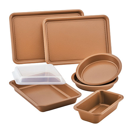 Ayesha Curry Bakeware Nonstick Cookie Pan  Loaf Pan  and Cake Pan Set  7-Piece - Copper