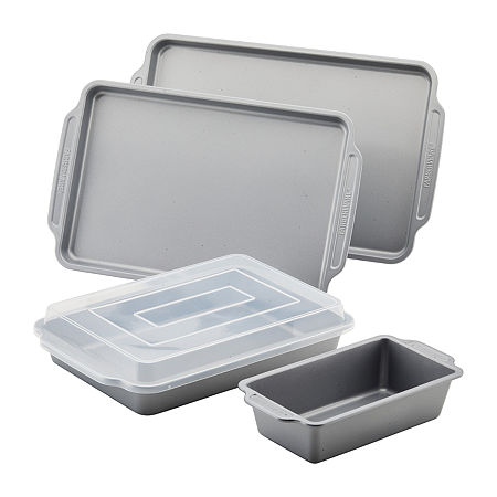 Farberware Nonstick Bakeware Set with On-the-Go Cake Pan and Lid  5-Piece - Gray
