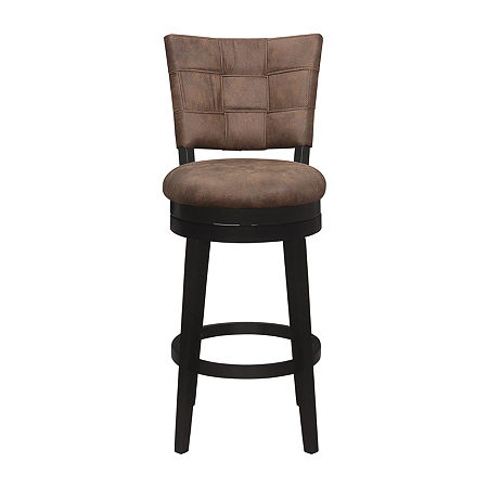 Hillsdale 45 Wood and Upholstered Kaede Furniture Bar Height Swivel Stool - Black with Chestnut Faux Leather