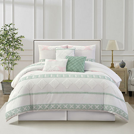 Stratford Park Genoa Geometric 7-Pc. Comforter Set  Queen - White Green