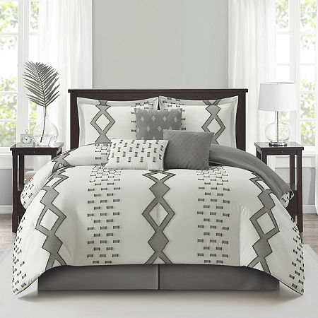 Stratford Park Sanissa Geometric 7-Pc. Comforter Set  California King - White Gray