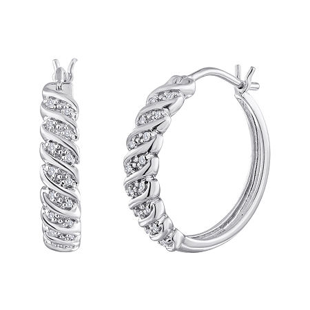 Click here for 1/10 CT. T.W. Diamond Hoop Earrings in Sterling Si... prices