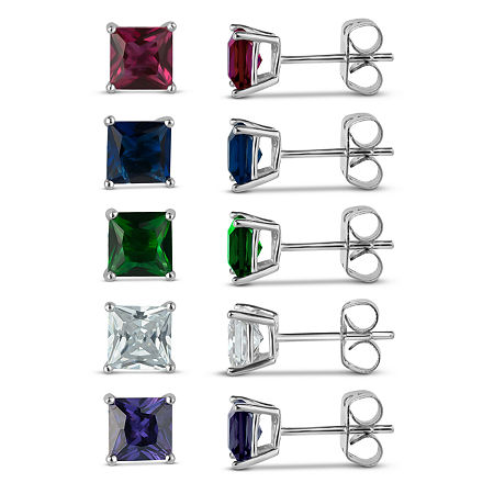 Click here for Sterling Silver 5mm Square Simulated Gemstone 5 Ea... prices