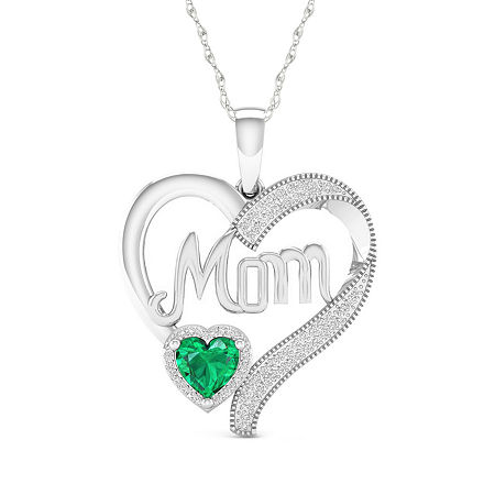 Click here for Mom Womens Lab Created Green Emerald Sterling Silv... prices