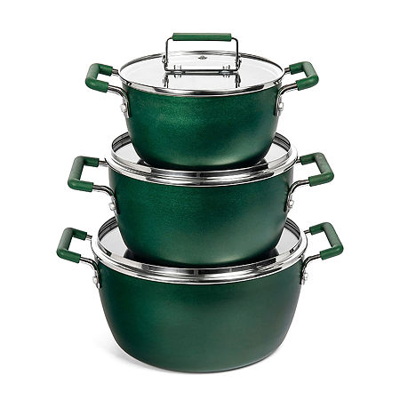 6-Piece Nonstick Nesting Stock Pots Set - Green