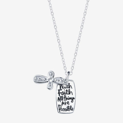 Footnotes Faith Crystal Sterling Silver 16 Inch Cable Cross Pendant ...