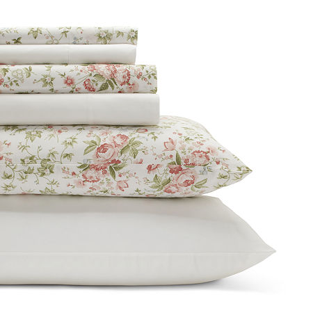 Laura Ashley Marissa Cotton Percale 6-Pc. Sheet Set  King - Coral