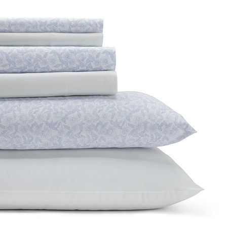 Laura Ashley Belle Cotton Percale 6-Pc. Sheet Set  King - Blue Cashmere