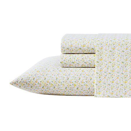Laura Ashley Cotton Percale 3-Pc. Sheet Set  Twin - Evie Sungold