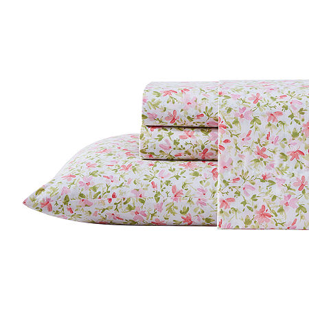 Laura Ashley Cotton Percale 3-Pc. Sheet Set  Twin - Norella Pink