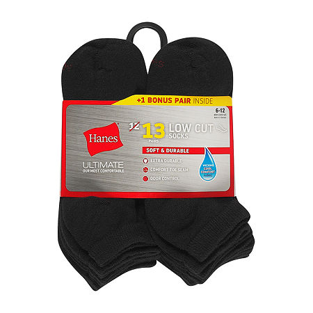 Hanes Ultimate Bonus Pack Mens Multi-Pack 13 Pair Low Cut Socks  10-13  Black