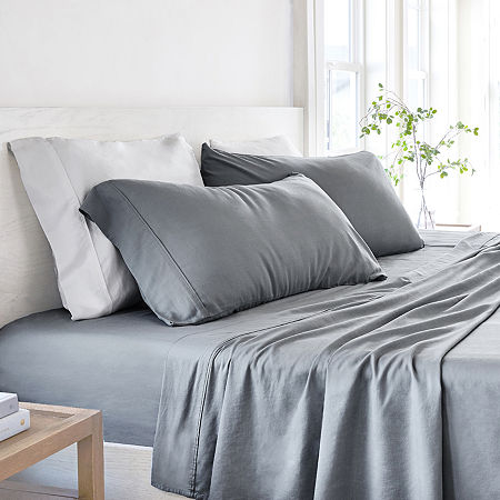 ienjoy Home 300 Thread Count Linen Rayon From Bamboo Blend Deep Pocket 4-Pc. Sheet Set  King - Gray