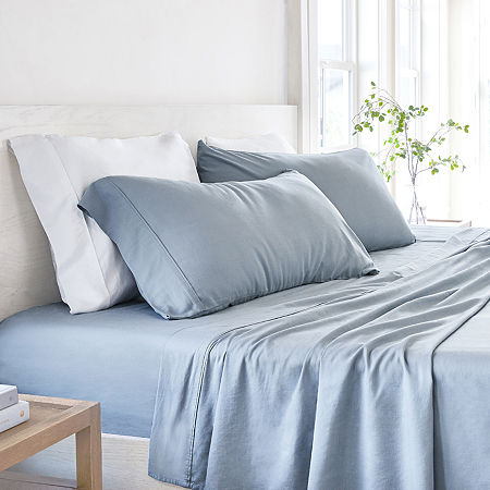 ienjoy Home 300 Thread Count Linen Rayon From Bamboo Blend Deep Pocket 4-Pc. Sheet Set  King - Light Blue