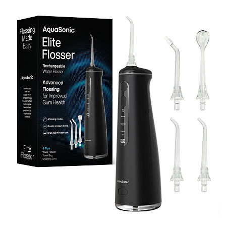 AquaSonic Elite Flosser - Rechargeable Water Flosser with 4 Tips - Oral Irrigator with 4 Modes - Portable & Cordless - Black