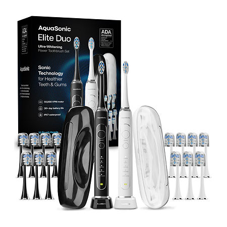 Elite Duo Rechargeable Electric Toothbrush Set – Ada Accepted  5 Modes  2 Travel Cases  16 Brush Heads (Black/White) - Black/white