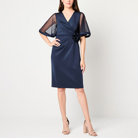 Jessica Howard Womens Applique 3/4 Sleeve Sheath Dress  6  Blue