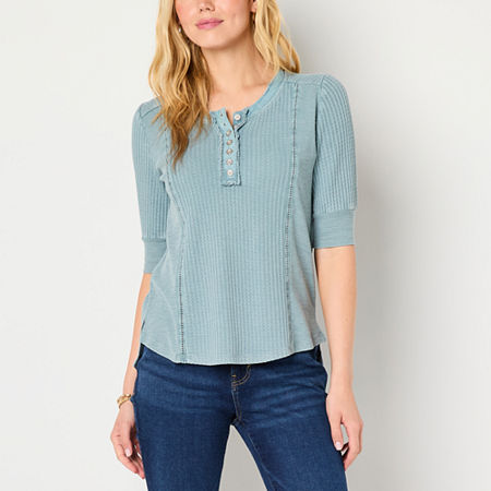 Click here for Frye and Co. Womens Henley Neck Elbow Sleeve Blous... prices